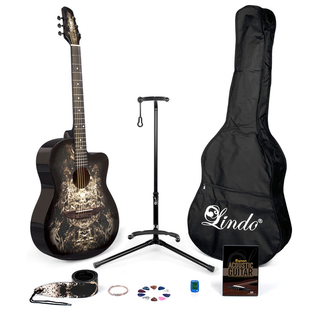 Lindo B-STOCK Alien Black Acoustic Guitar Pack gigbag, Stand, Strings ...