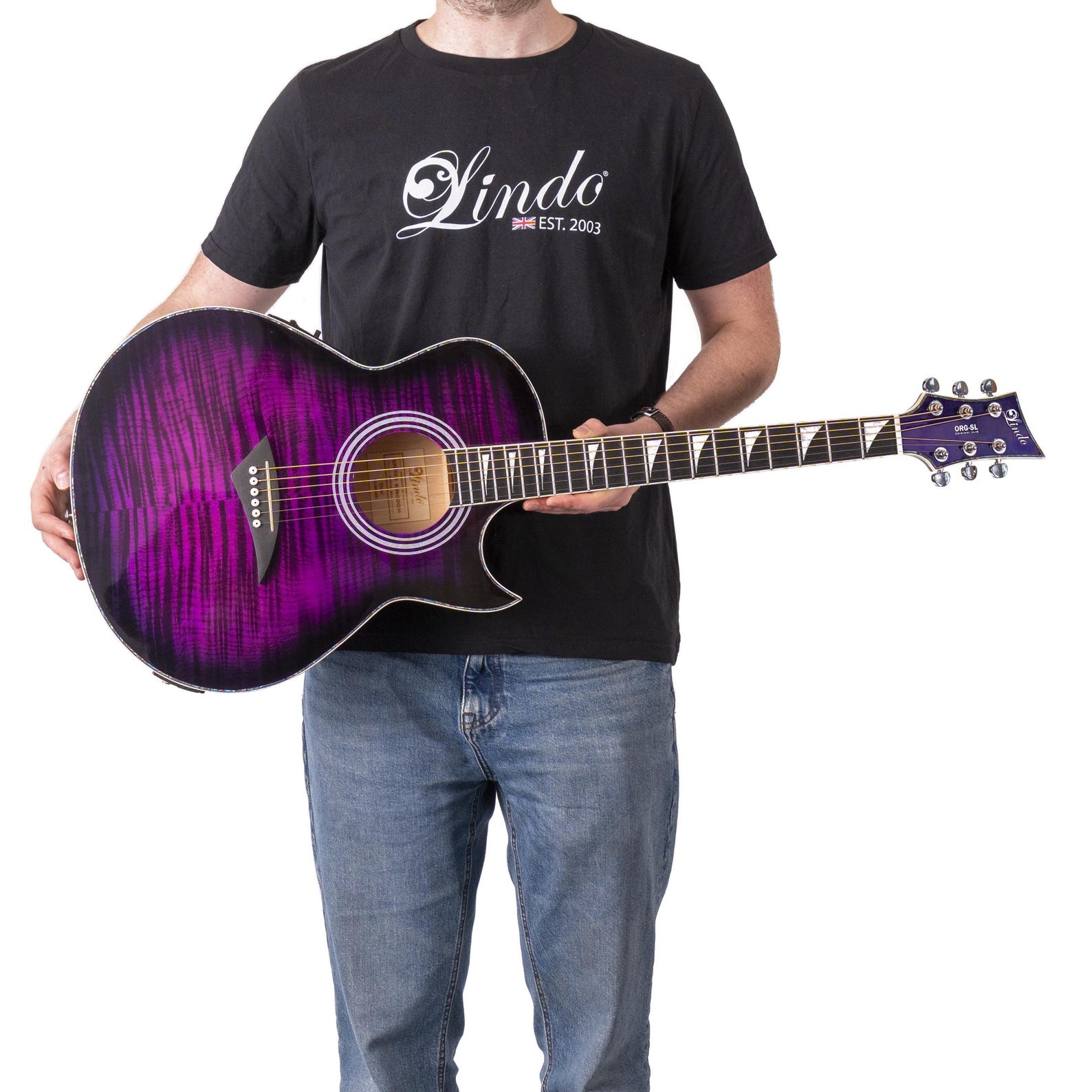 Lindo ORG-SL Slimline Purple Electro Acoustic Guitar With In-built F-4T ...