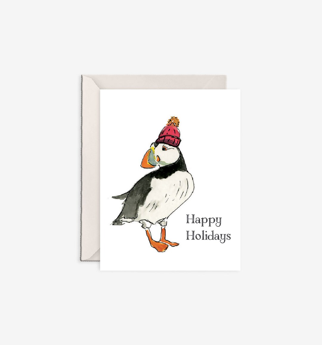 Puffin, Puffin Print, Holiday Cards, Happy Holidays Card, Animal ...
