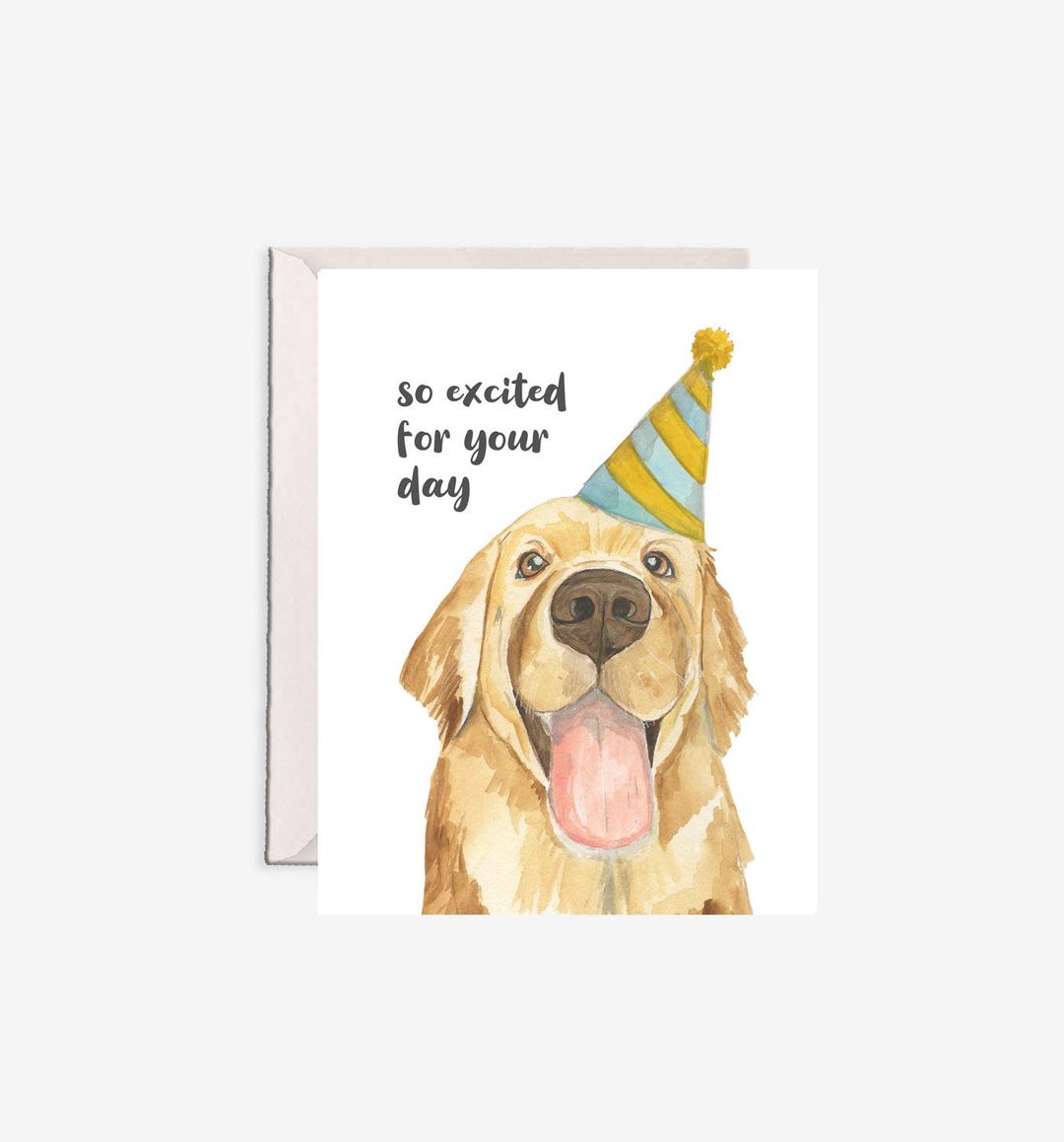 Happy Birthday Golden Retriever Card - Joyful Pup in Party Hat - Eco ...