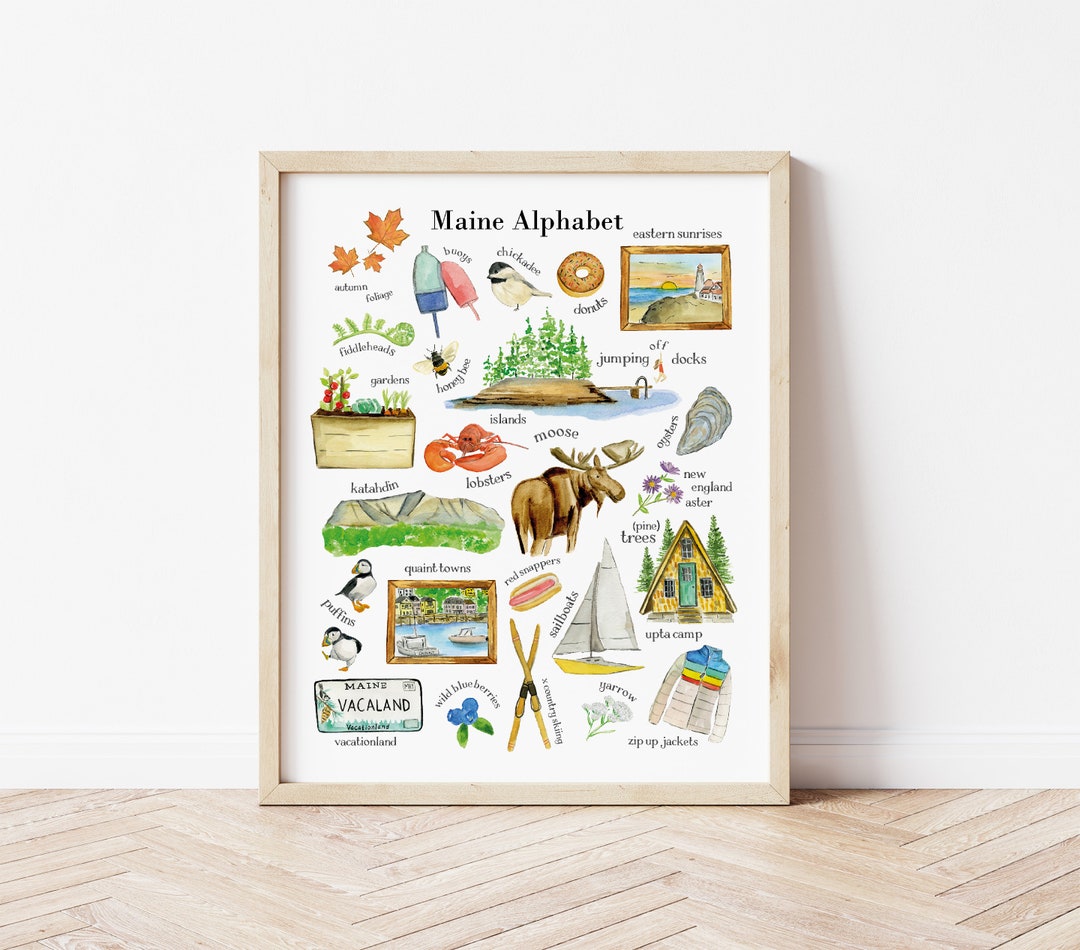 Maine Alphabet, Nursery Alphabet, New England Alphabet, Maine Art ...