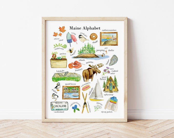 Maine Alphabet, Nursery Alphabet, New England Alphabet, Maine Art ...