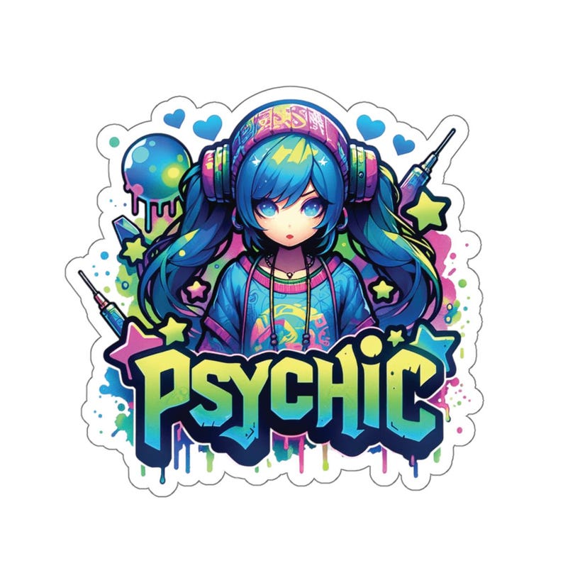 Psychic Chick Anime Girl Graffiti Sticker - Manga Animation Fan - Etsy
