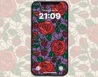 Stained Glass Roses iPhone Wallpaper: Pink Floral Lock Screen (digital ...