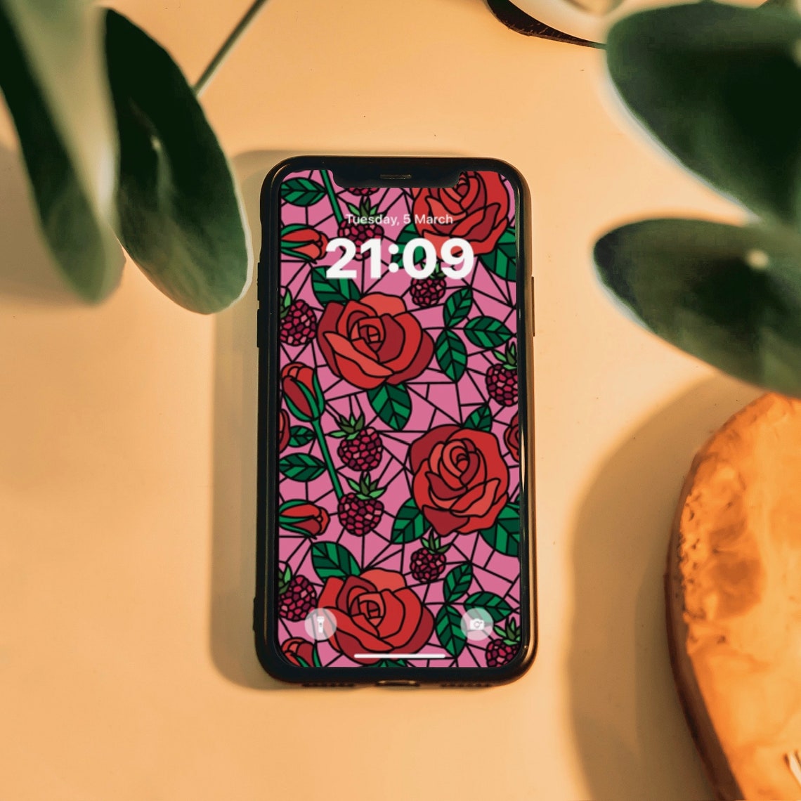 Stained Glass Roses iPhone Wallpaper Pink Rose Floral Lock Screen ...