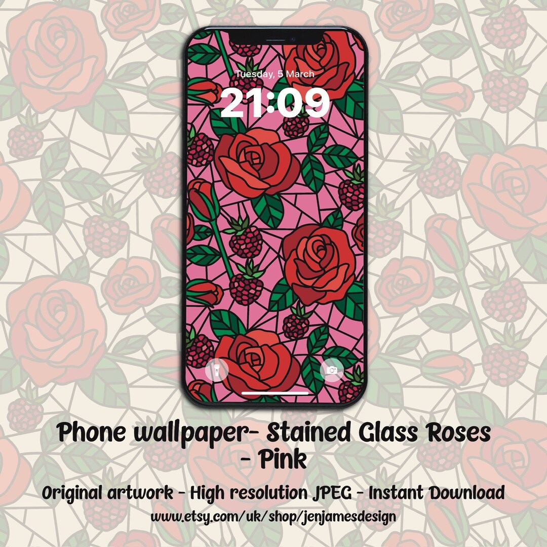 Stained Glass Roses iPhone Wallpaper- Pink | Rose | Floral | Lock ...