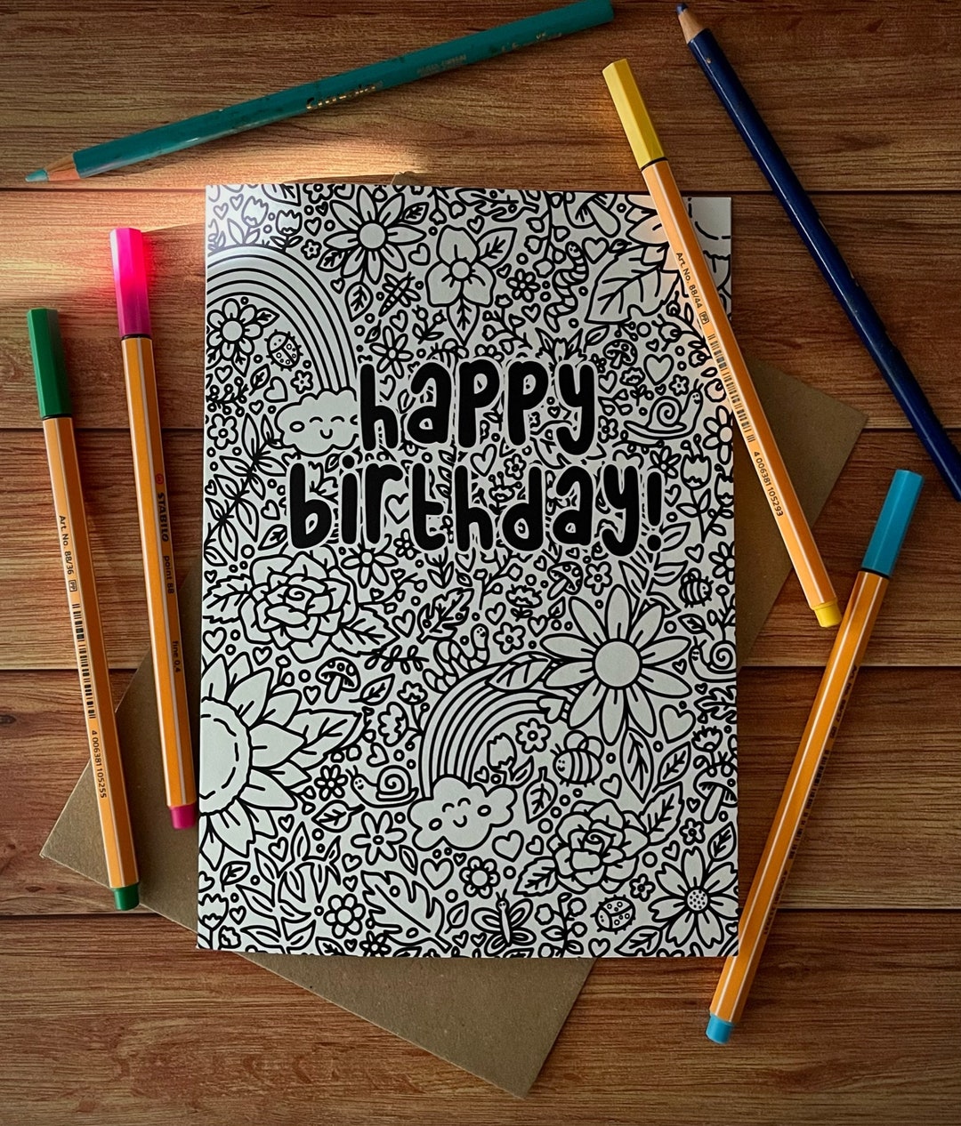 Happy Birthday - Colour Me in Card - Etsy UK