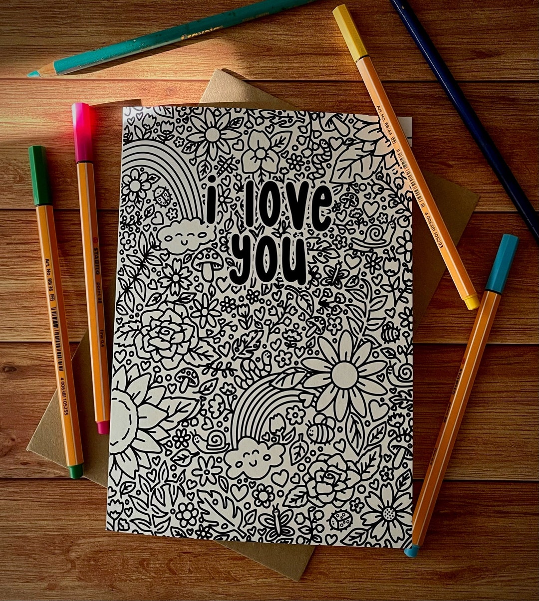 I Love You - Colour Me in Card - Etsy