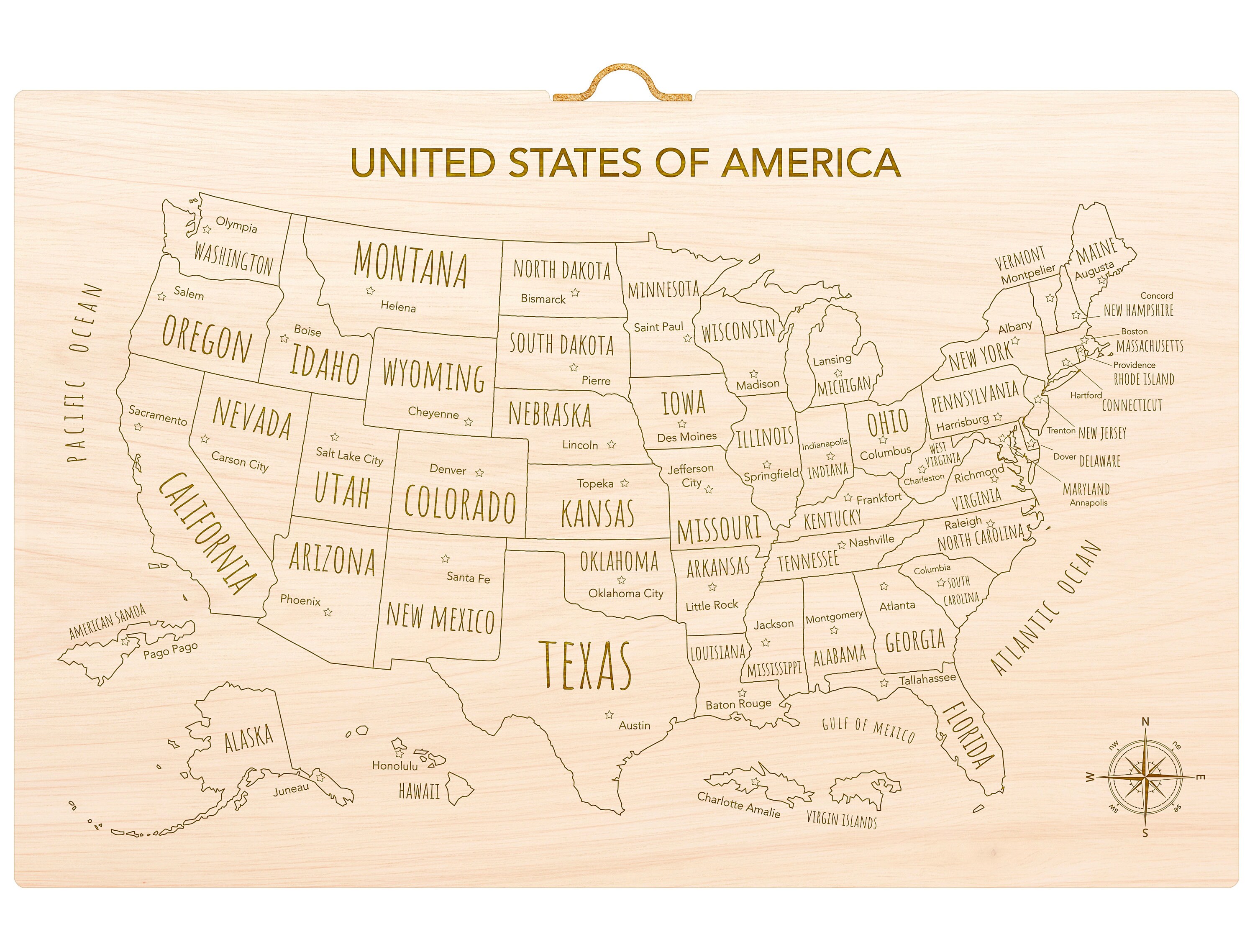 Wooden Map of the United States - US Map for Traveling, Alternative to ...