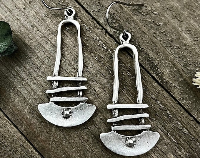 Rustic Silver Dangle Earrings - Etsy