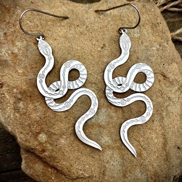 Silver Snake Earrings - Etsy