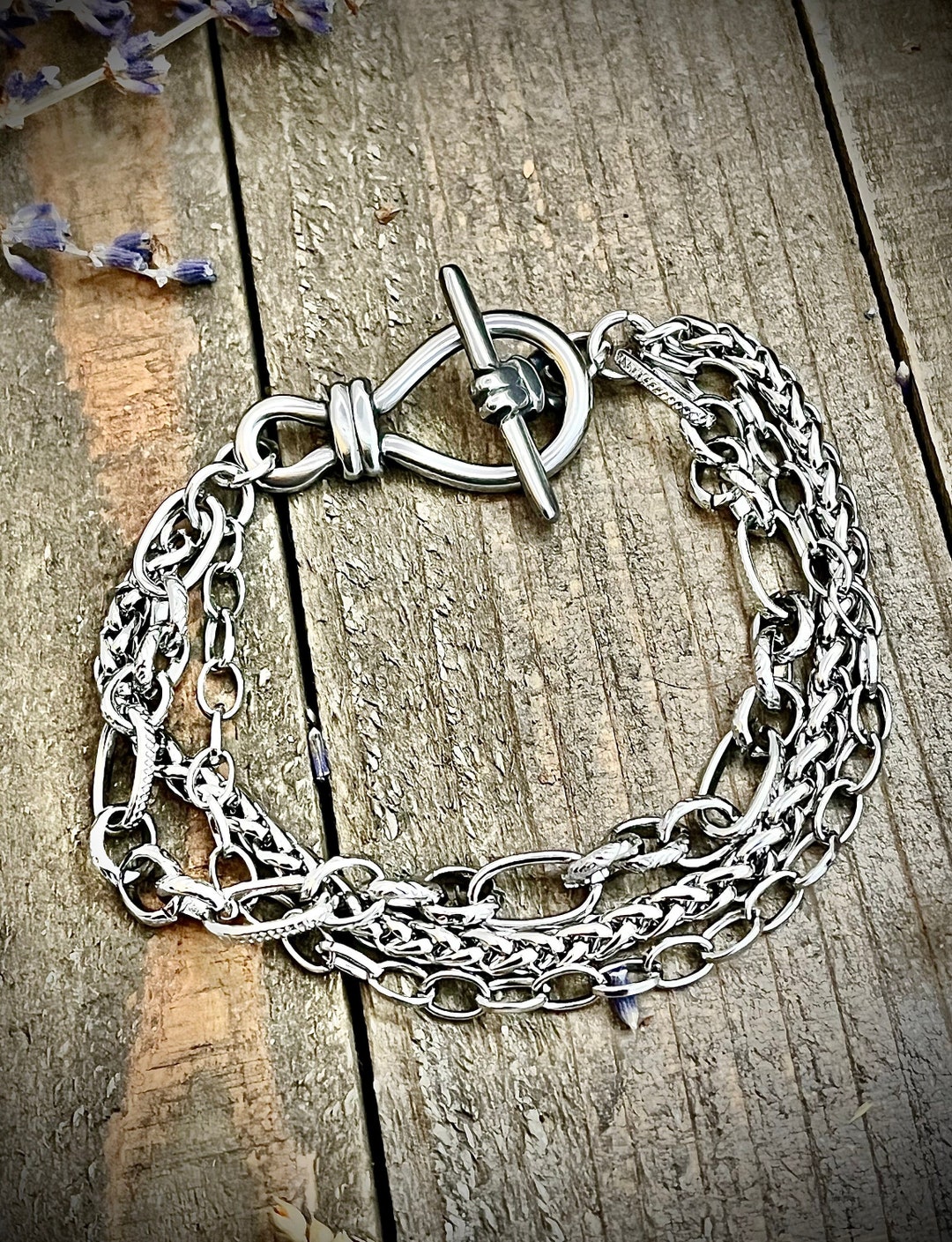 Triple Strand Chunky Toggle Silver Stainless Steel Chain Bracelet - Etsy