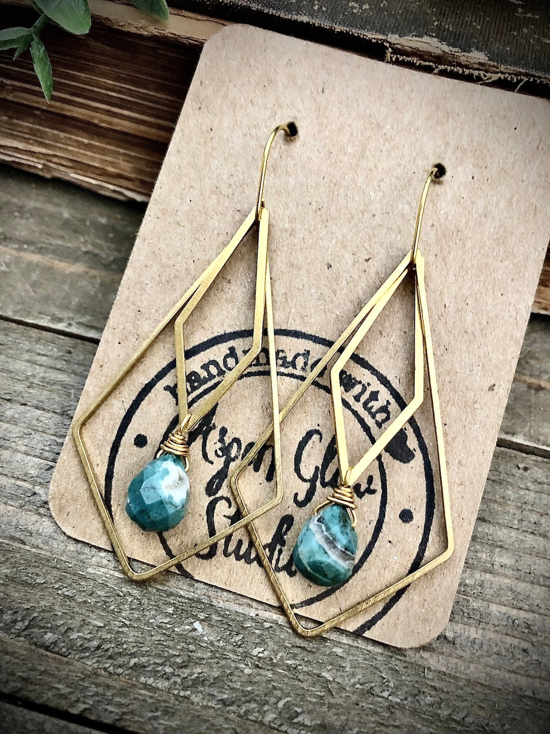 Gold Geometric Jasper Earrings Rhombus Earrings Blue Jasper Earrings ...