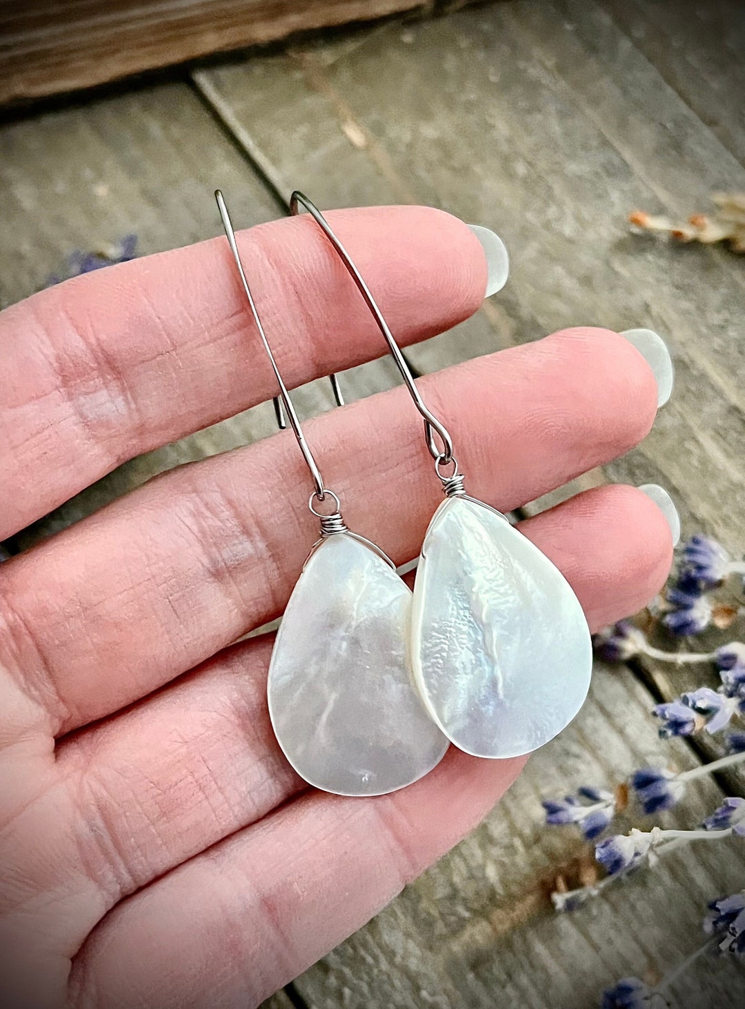 Silver White Mother Of Pearl Dangle Earrings Etsy