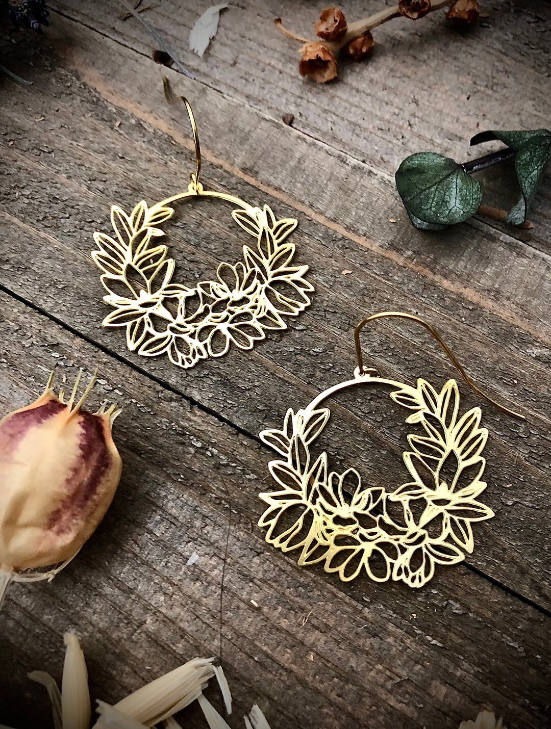 Delicate Gold Floral Hoop Earrings • Lightweight - Etsy