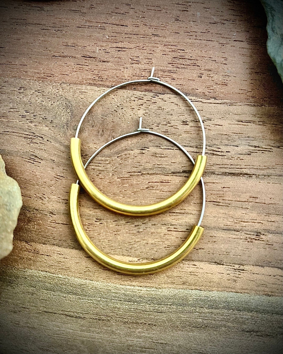 Mixed Metal Hoop Earrings • Two Toned Silver Gold Brass Hoops - Etsy