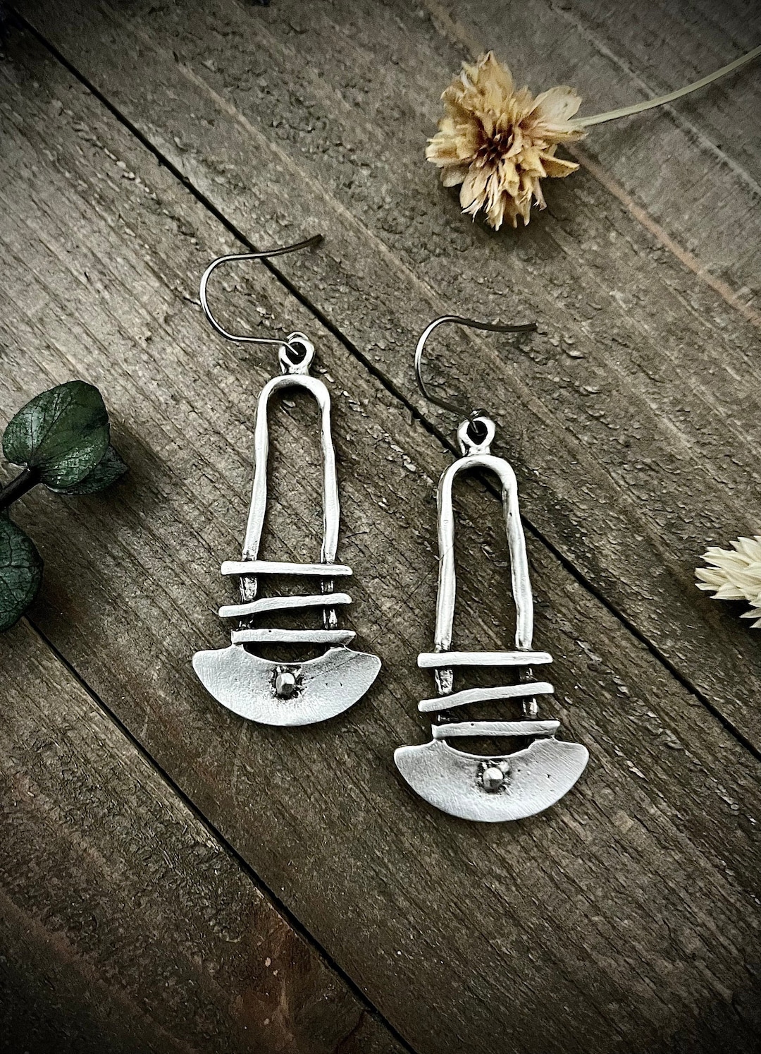 Rustic Silver Dangle Earrings - Etsy