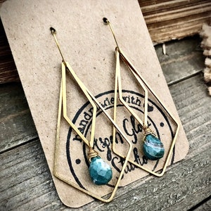 Gold Geometric Jasper Earrings Rhombus Earrings Blue Jasper Earrings ...