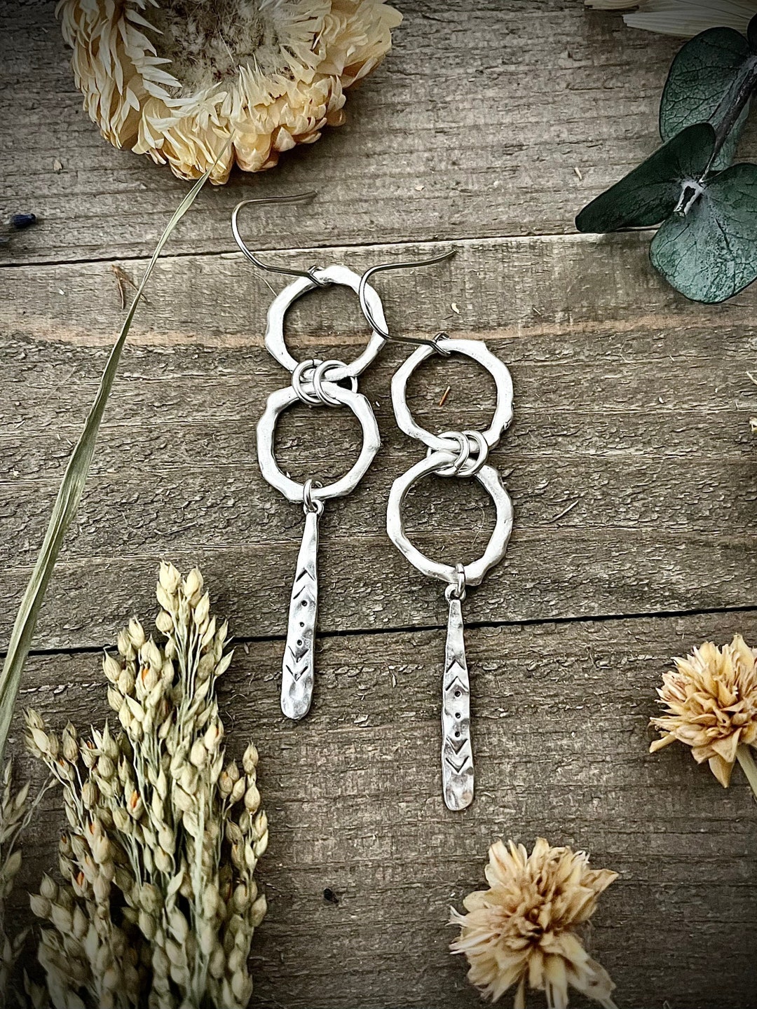Silver Boho Dangle Earrings Bohemian Simple Earrings Silver Earrings - Etsy