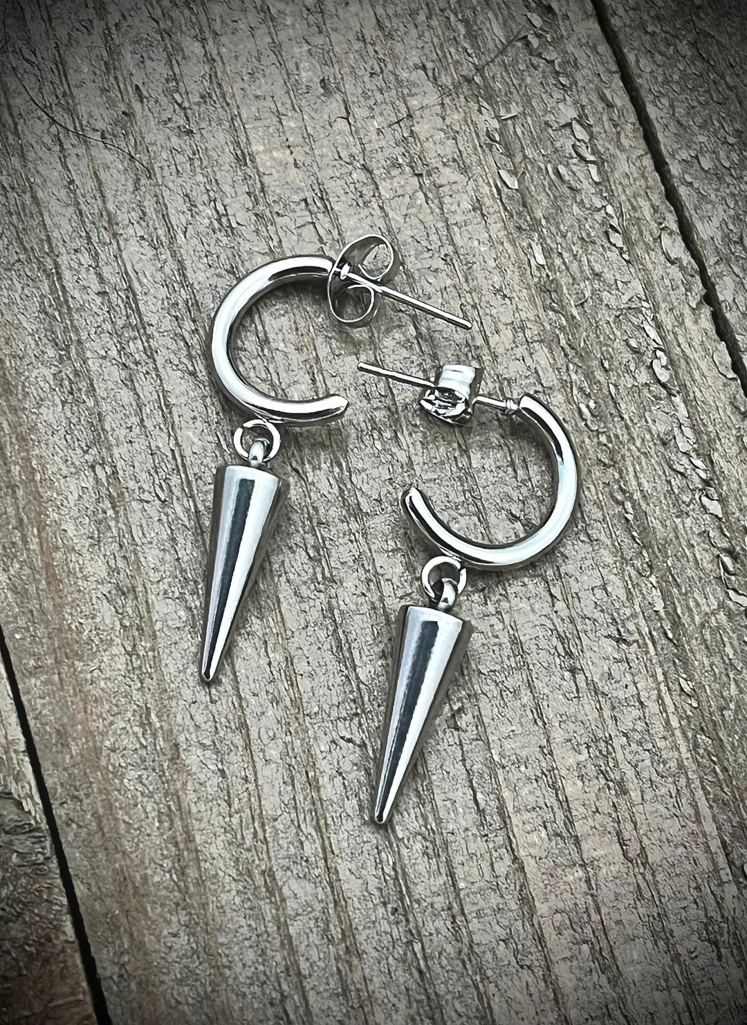 Silver Spike Huggies Dagger Dangles Small Silver Spike Earrings - Etsy