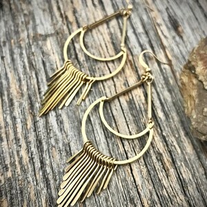 Gold Brass Fringe Crescent Statement Earrings - Etsy