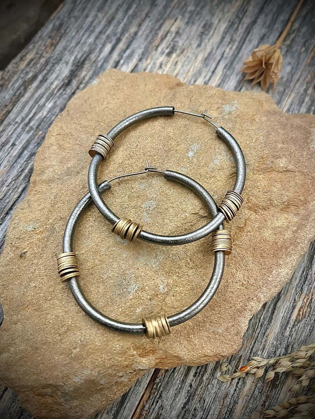 Mixed Metal Hoop Earrings • Silver Gunmetal Gold Brass Large Hoops - Etsy