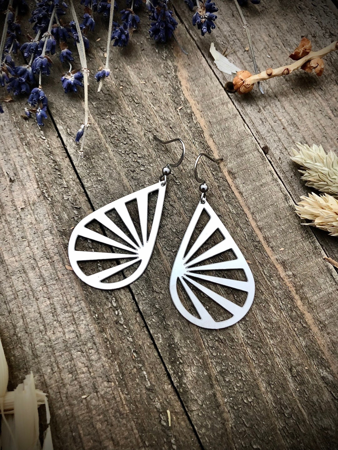 Silver Sun Ray Teardrop Earrings • Lightweight - Etsy