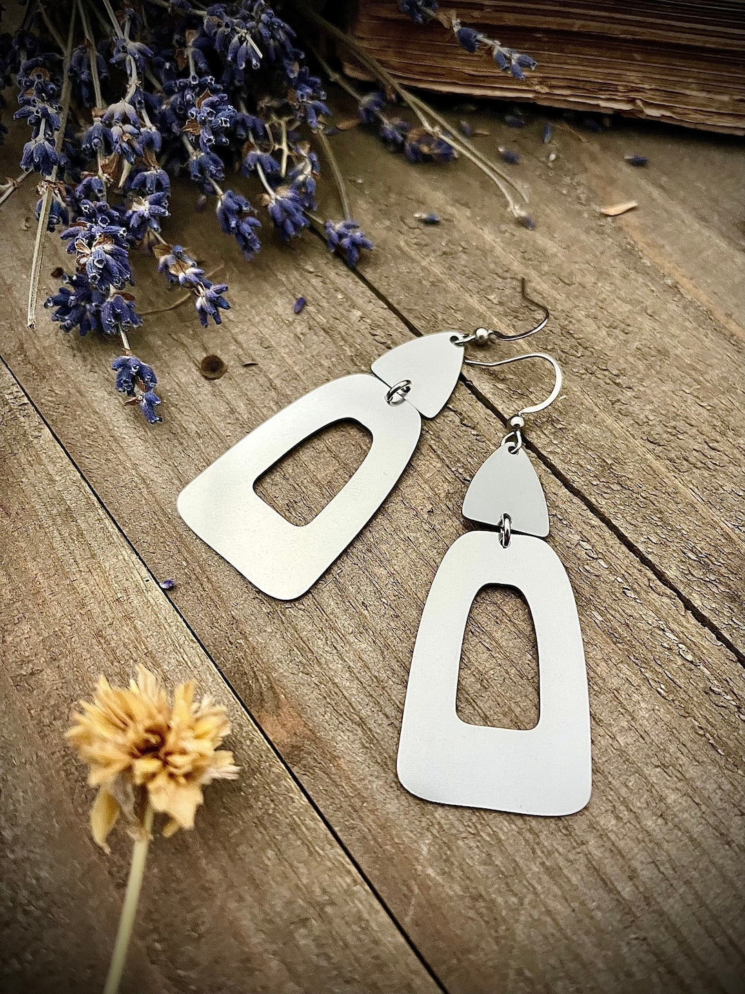 Silver Geometric Earrings • Stainless Steel Statement Earrings - Etsy