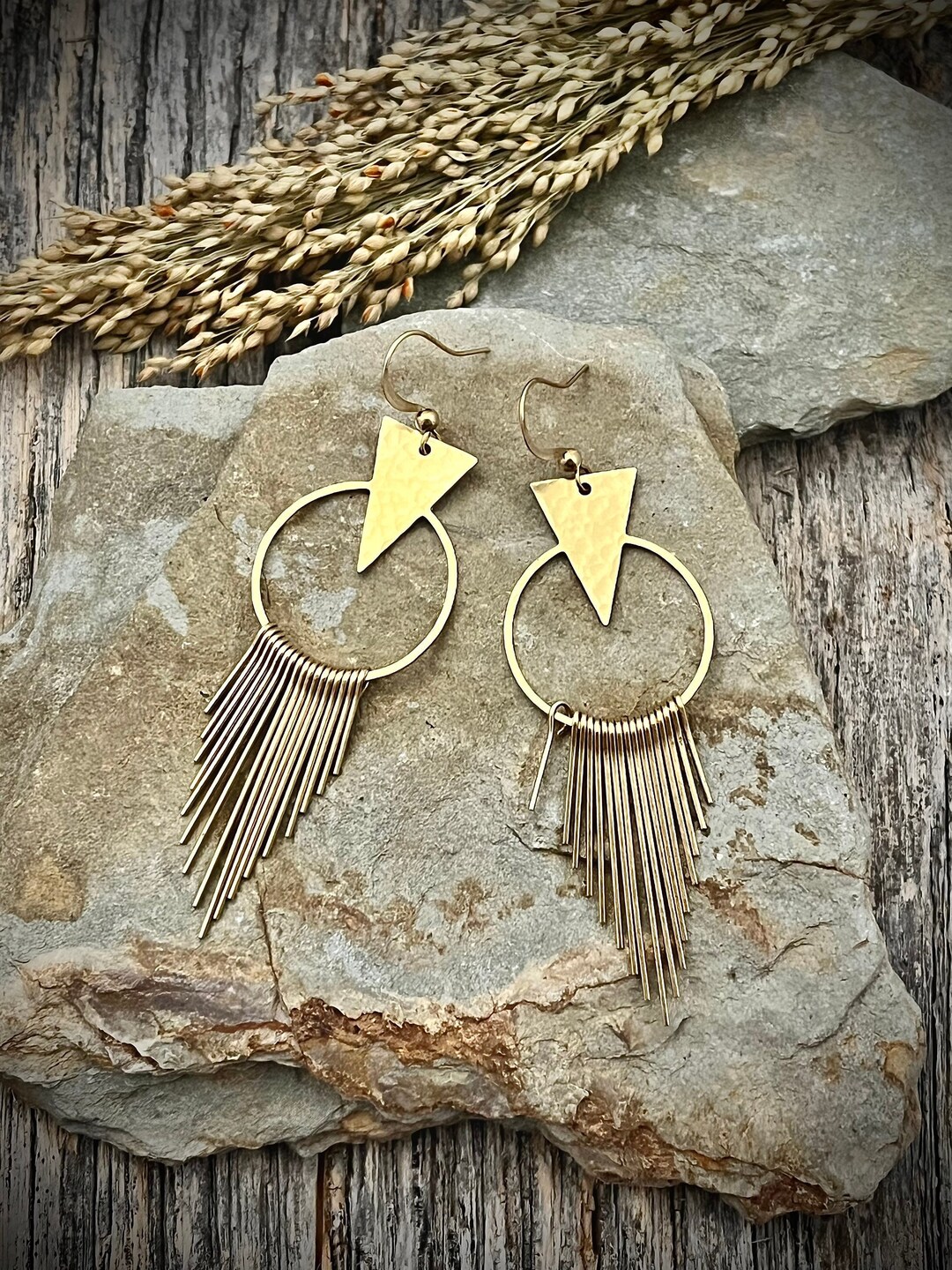 Gold Brass Geometric Triangle Spike Fringe Earrings - Etsy