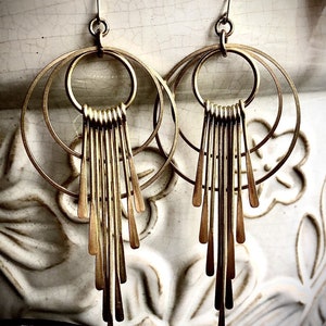 Gold Brass Fringe Hoop Earrings • Statement Earrings - Etsy