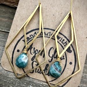 Gold Geometric Jasper Earrings Rhombus Earrings Blue Jasper Earrings ...
