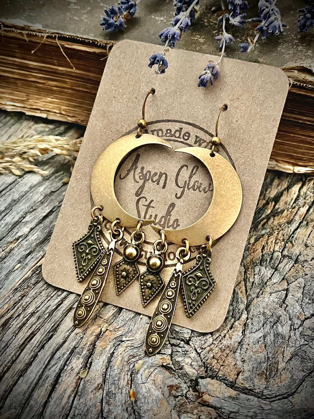 Bronze Spiked Crescent Eye Dangles - Etsy