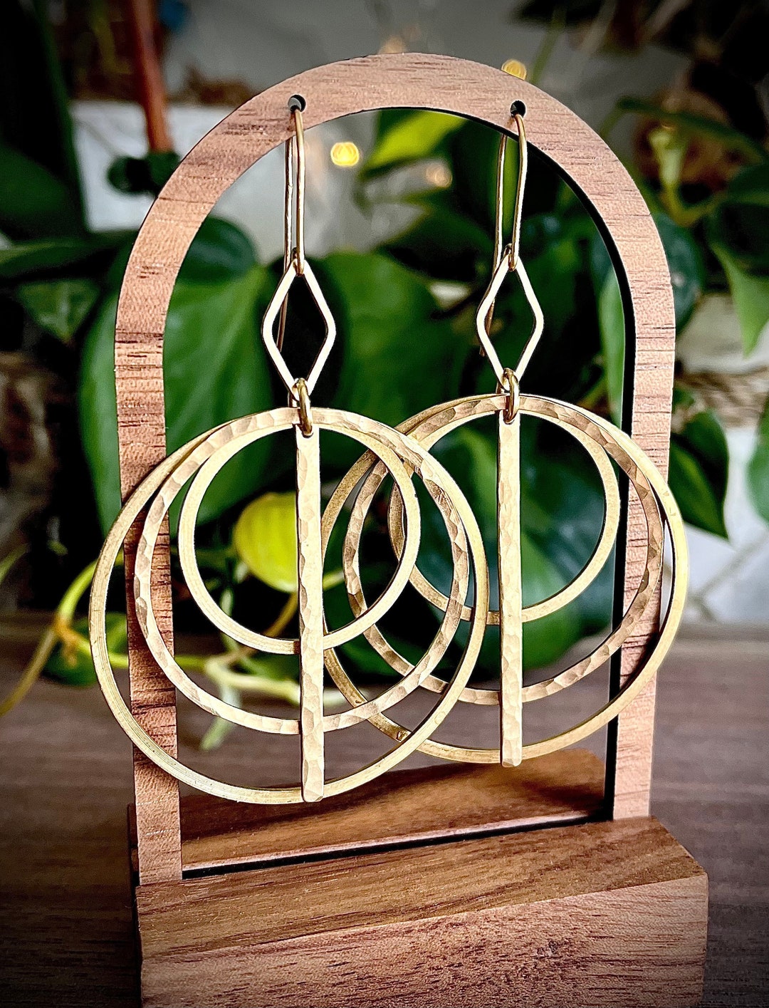 Geometric Hammered Hoops Gold Brass Large Earrings - Etsy