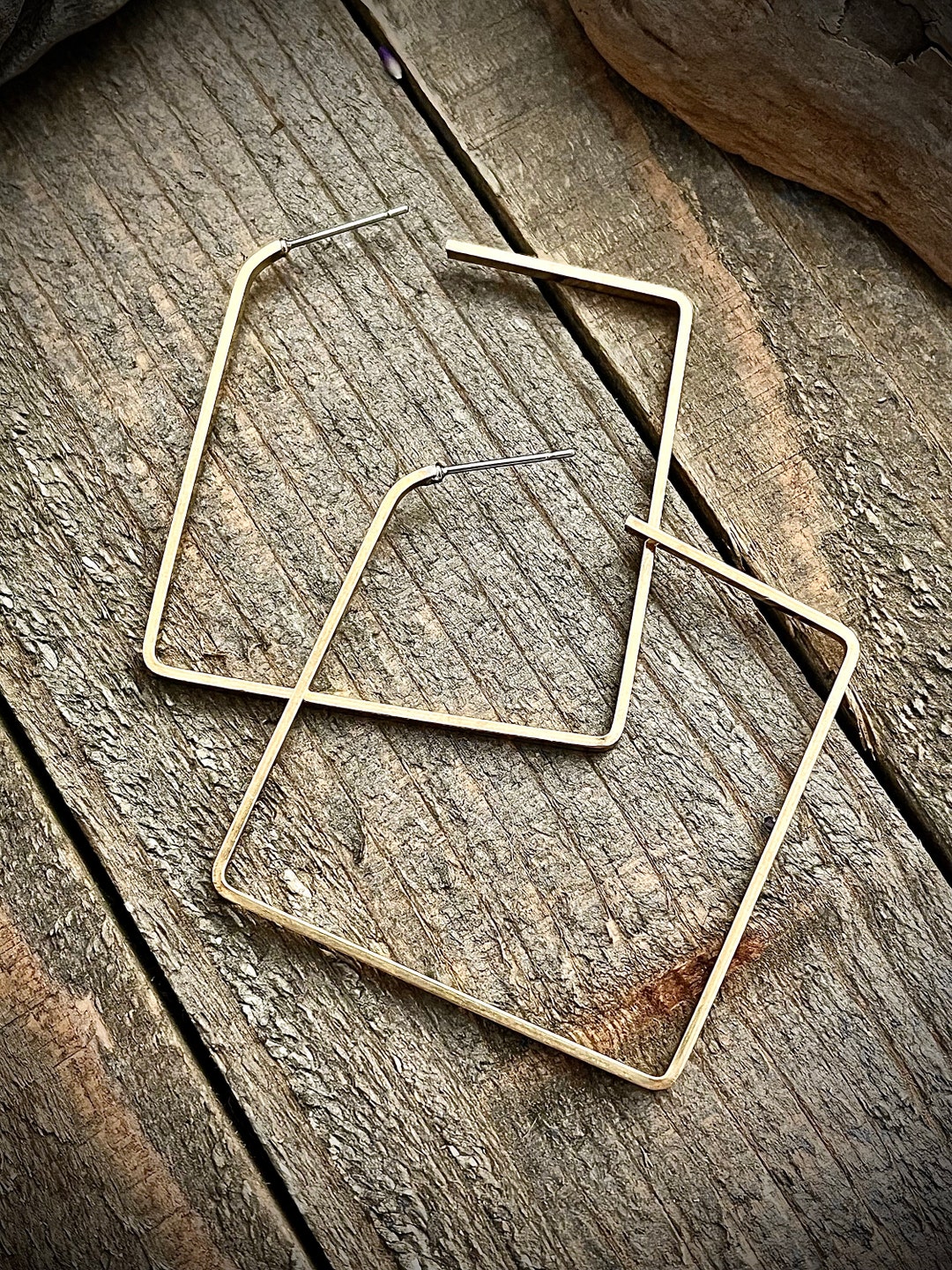 Square Hoop Earrings • Gold Brass Geometric Hoops - Etsy