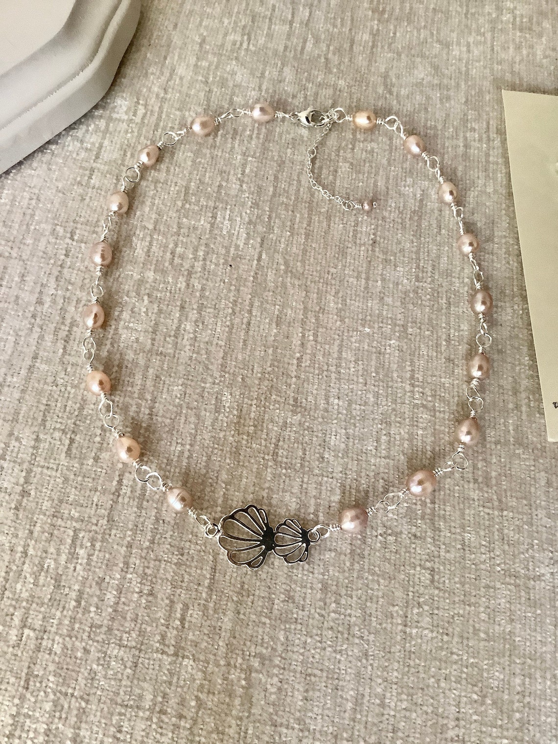 Pink Pearls and Sterling Silver Shells Necklace and Earrings | Etsy