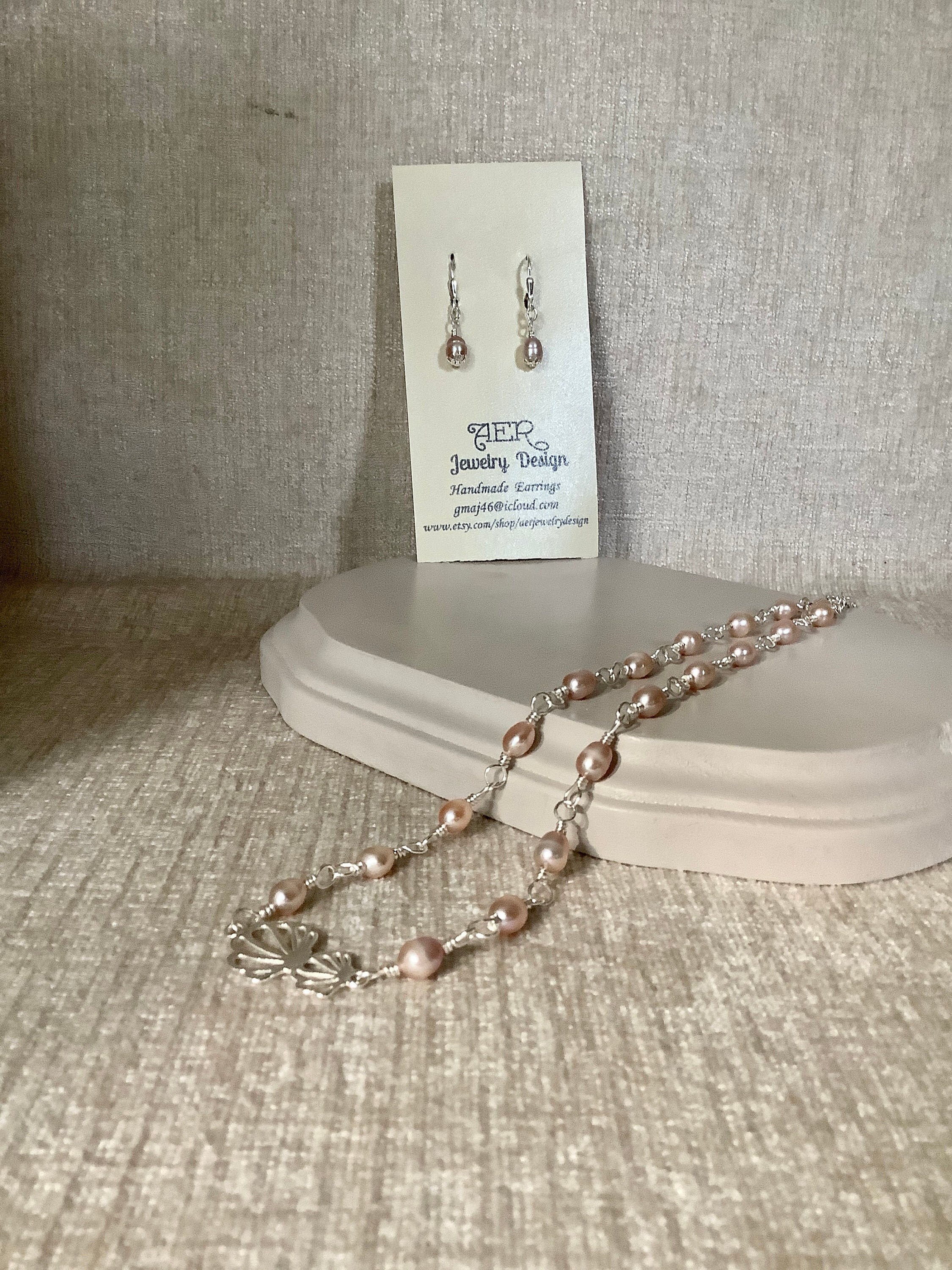 Pink Pearls and Sterling Silver Shells Necklace and Earrings | Etsy