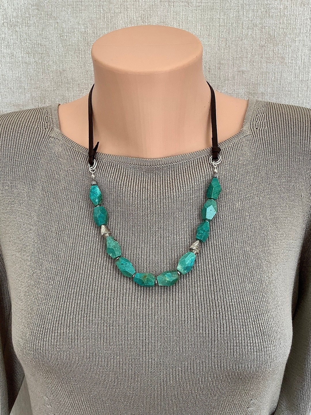 Sundance Style Turquoise, Sterling Silver and Soft Leather Necklace ...