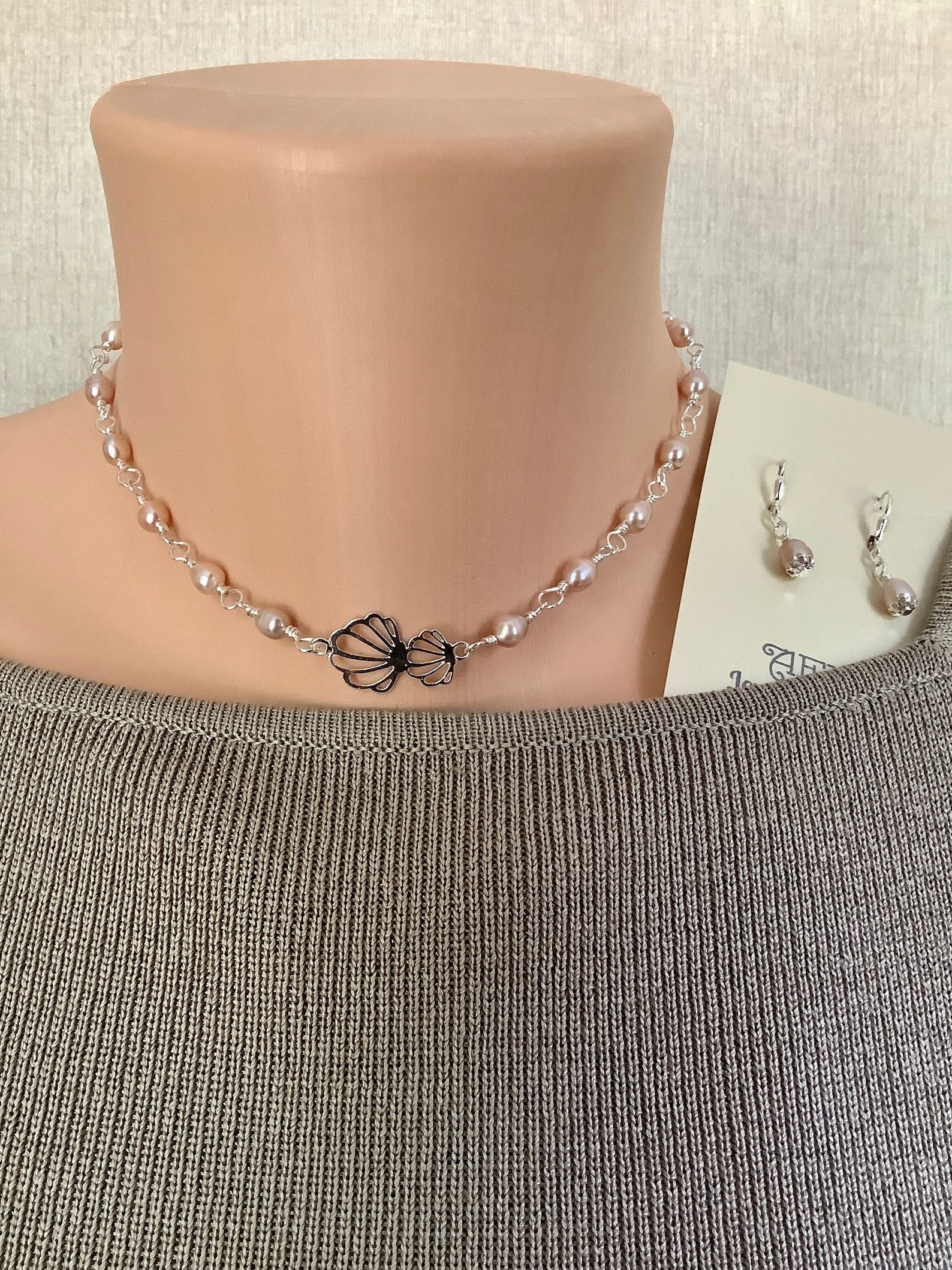 Pink Pearls and Sterling Silver Shells Necklace and Earrings | Etsy