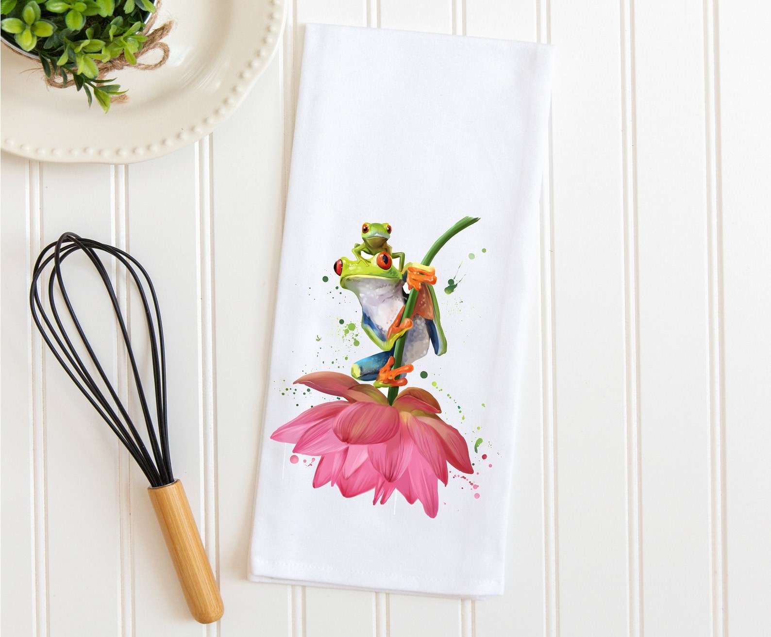 Flowers and Frog Accent Towels Cute Frog Kitchen Towels Frog - Etsy