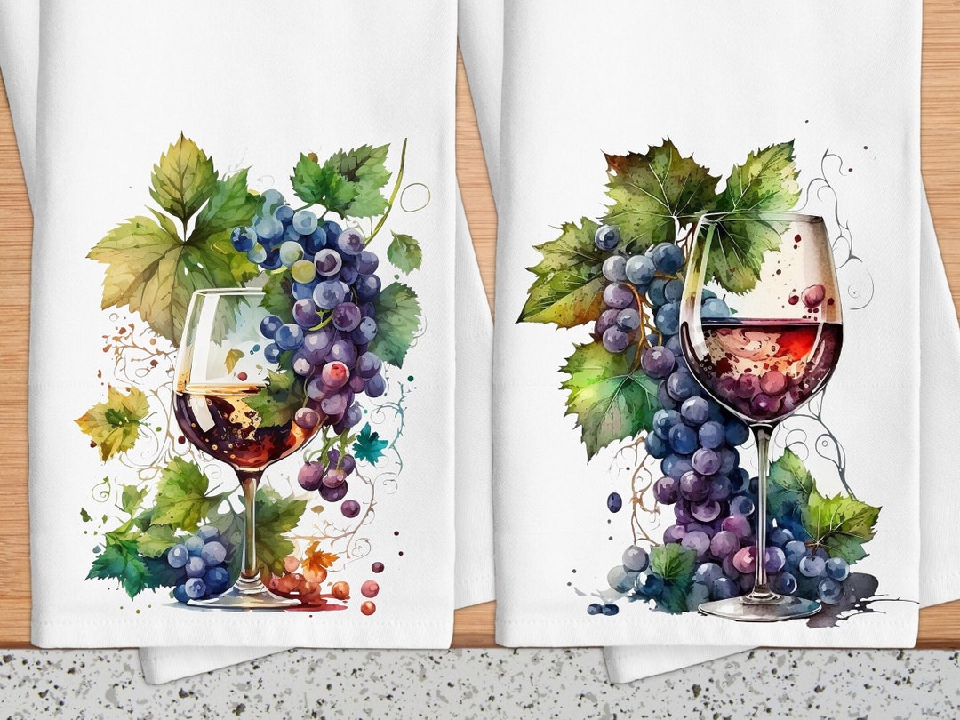 Wine and Grapes Kitchen Dish Towels, Wine Gift, Wine Enthusiast Gift ...