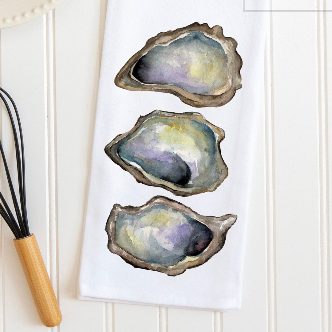 Oyster Kitchen Towel, Shell Tea Towel, Marine Life Kitchen Decor, Beach ...