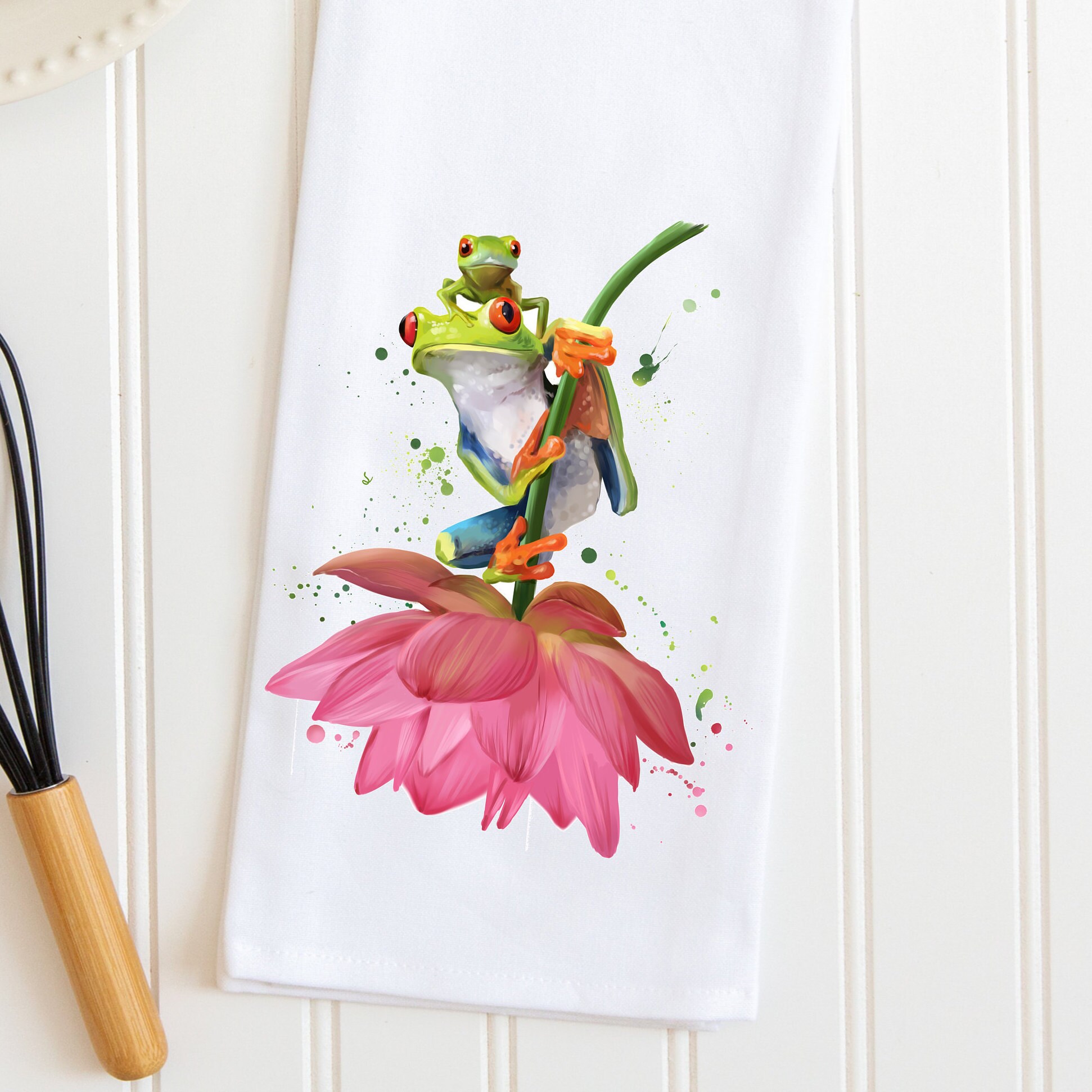Flowers and Frog Accent Towels Cute Frog Kitchen Towels Frog - Etsy