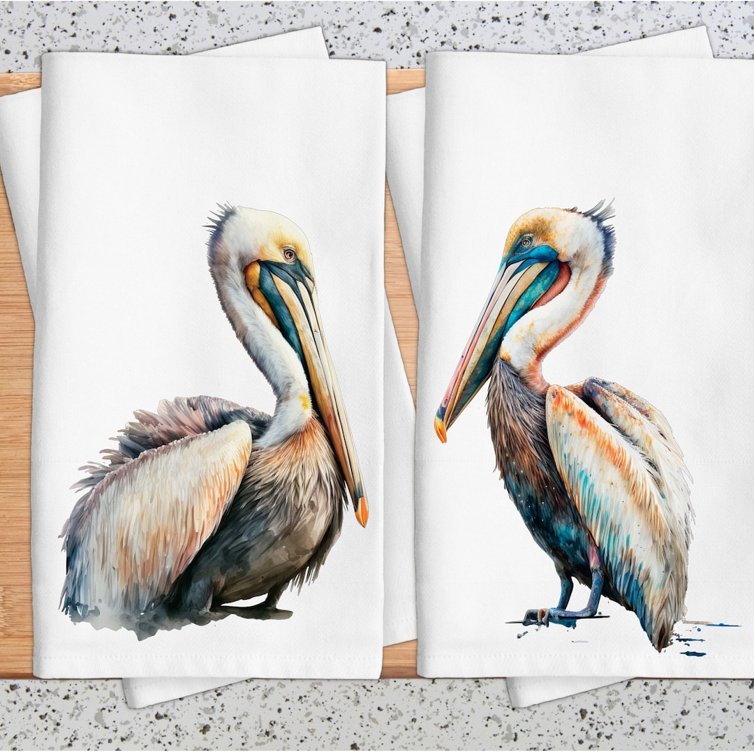 Pelican Set Tea Towels, Island Life Decor, Water Foul Kitchen Towels ...
