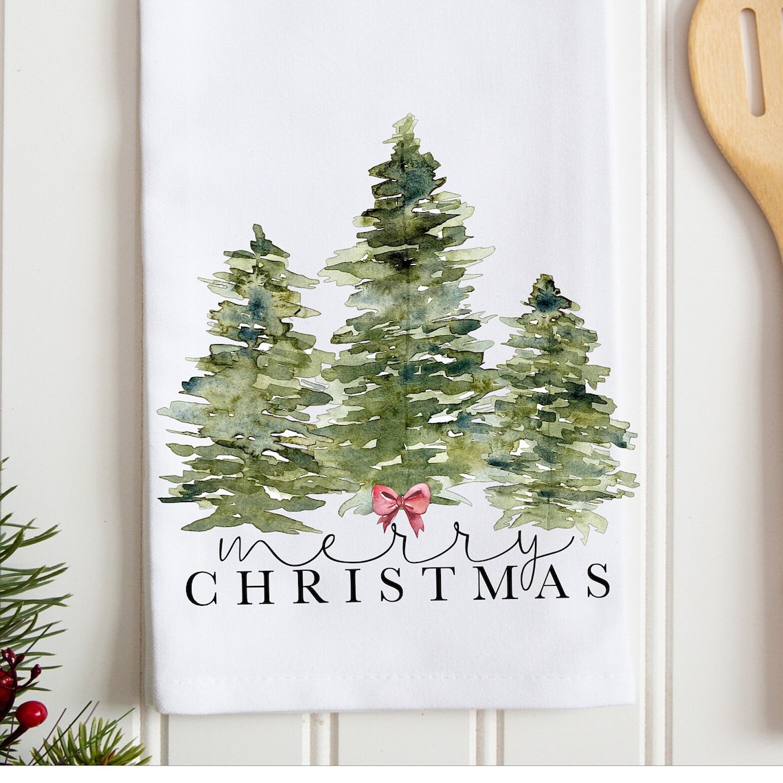 Christmas Kitchen Towel Rustic Tree Merry Christmas Tea - Etsy