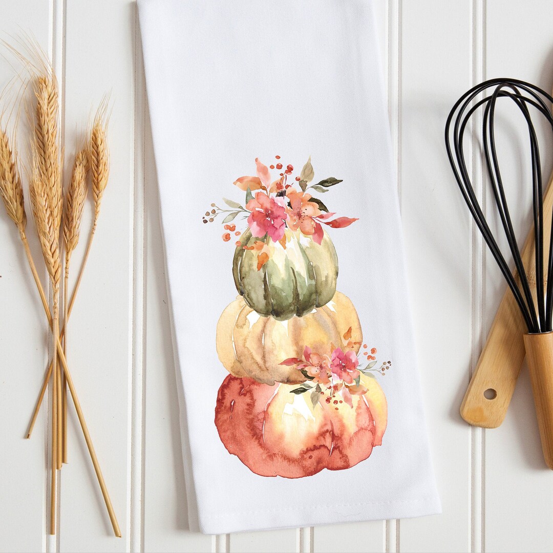Fall Pumpkin Kitchen Towel, Fall Kitchen Tea Towel, Pumpkin Floral ...