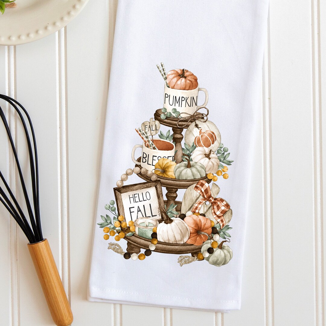 Fall Tea Towel, Colorful Pumpkin Fall Tray Kitchen Decor, Pumpkin Spice ...