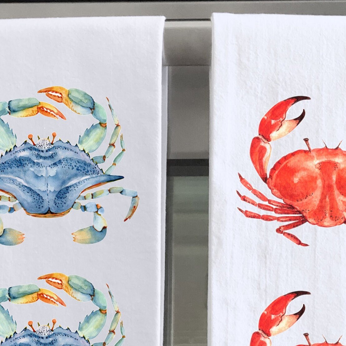 Colorful Crabs Kitchen Dish Towels, Ocean Animals, Sealife Tea Towels ...