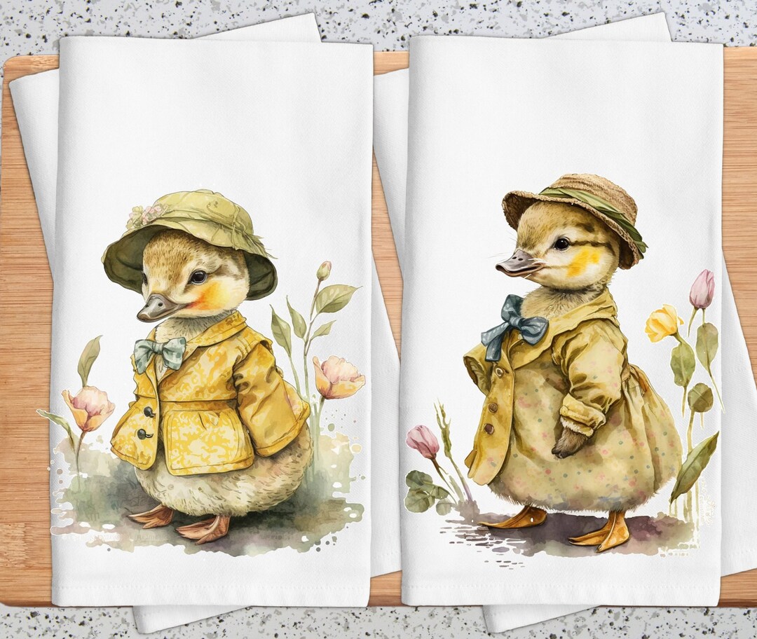 Spring Ducks Tea Towel, Ducks and Flowers Decorative Hand Towel ...