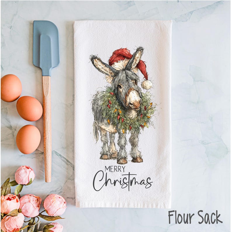 Christmas Donkey Kitchen Towel, Donkey and Lights Merry Christmas Tea ...