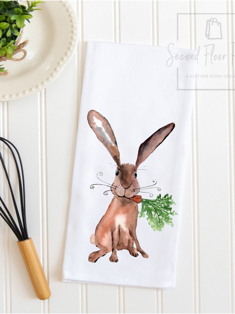 Bunny Rabbit Kitchen Towel, Easter Rabbit Tea Towel, Watercolor Hare ...
